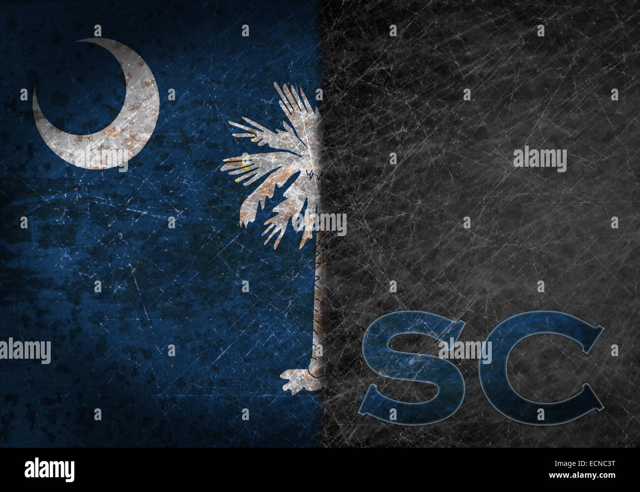 Old rusty metal sign with a flag and US state abbreviation - South ...