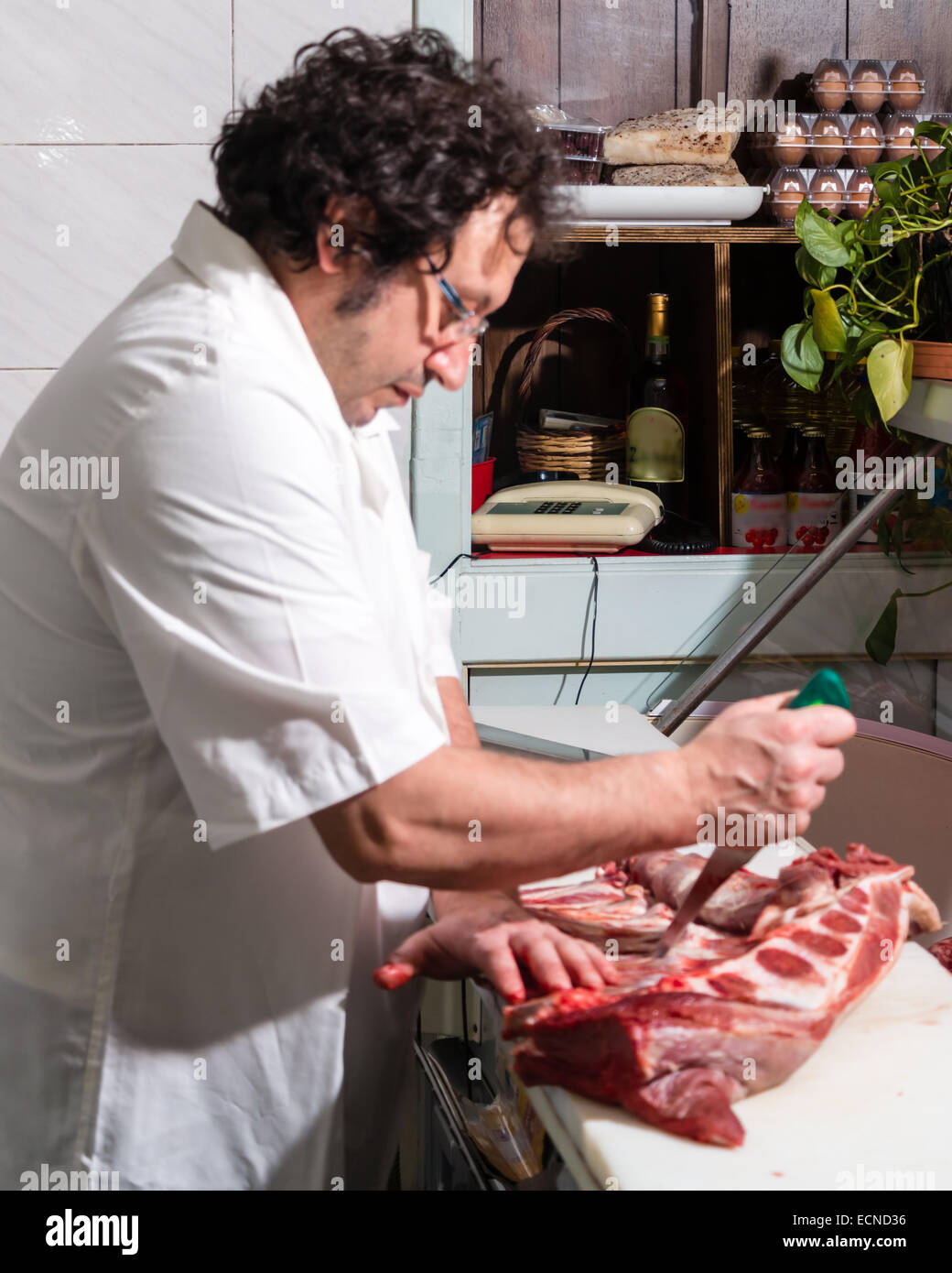 True Sicilian butcher to work in Riposto Catania Stock Photo - Alamy