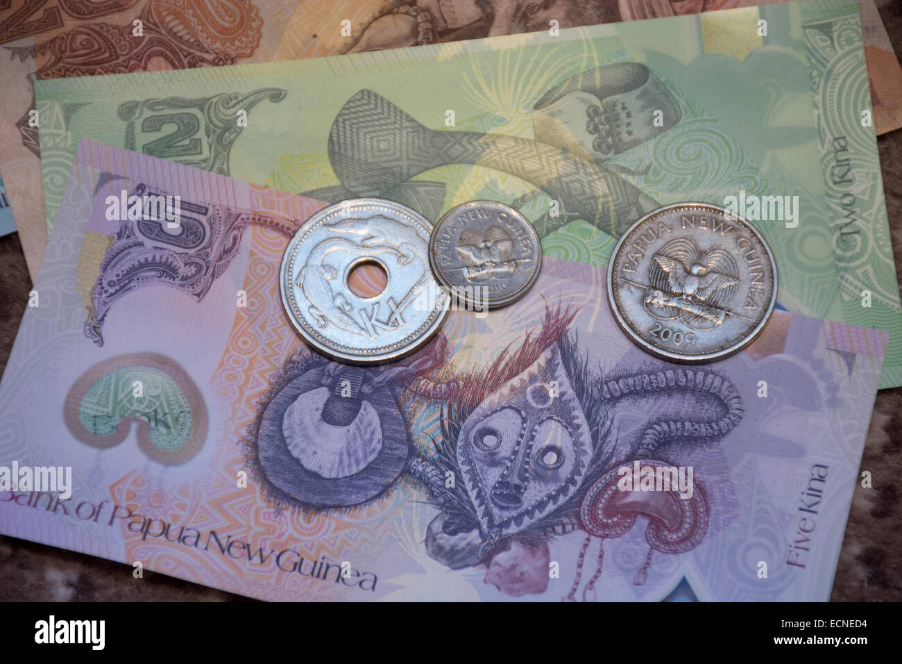 Melanesia, Papua New Guinea. Village of Vanimo. Colorful PNG money, the ...