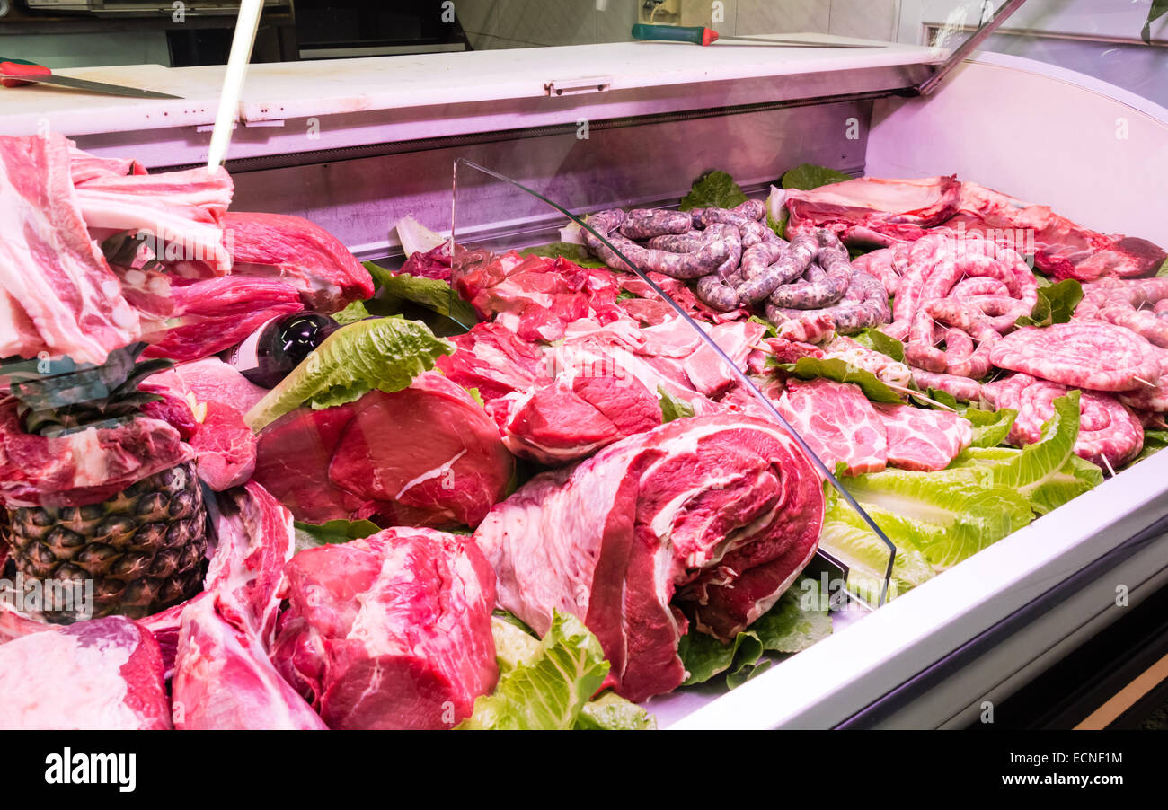 Meats and prepared Italian craft butcher Sicilian Stock Photo - Alamy