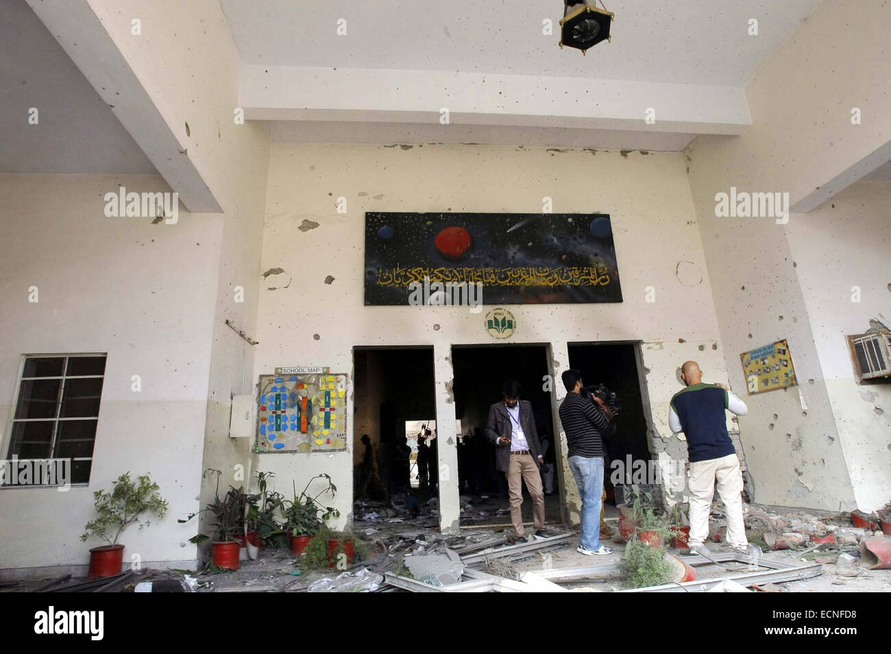 View of the destruction premises of Army Public School that was ...