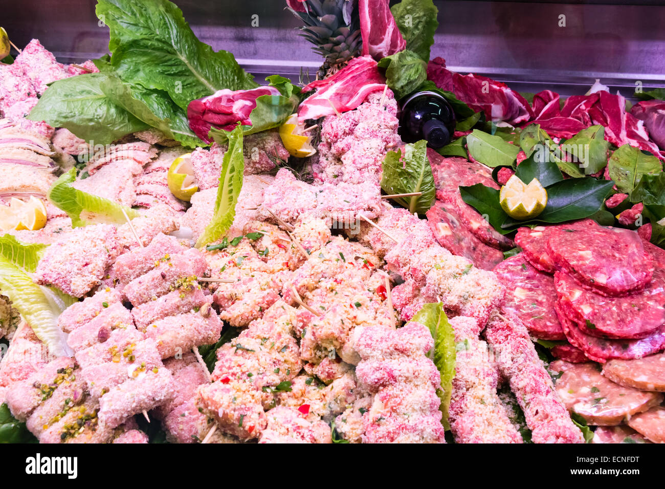 Meats and prepared Italian craft butcher Sicilian Stock Photo - Alamy