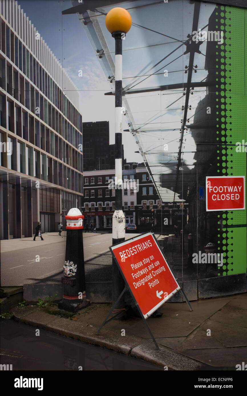 Crossrail construction hoarding of Smithfield scene placed alongside ...