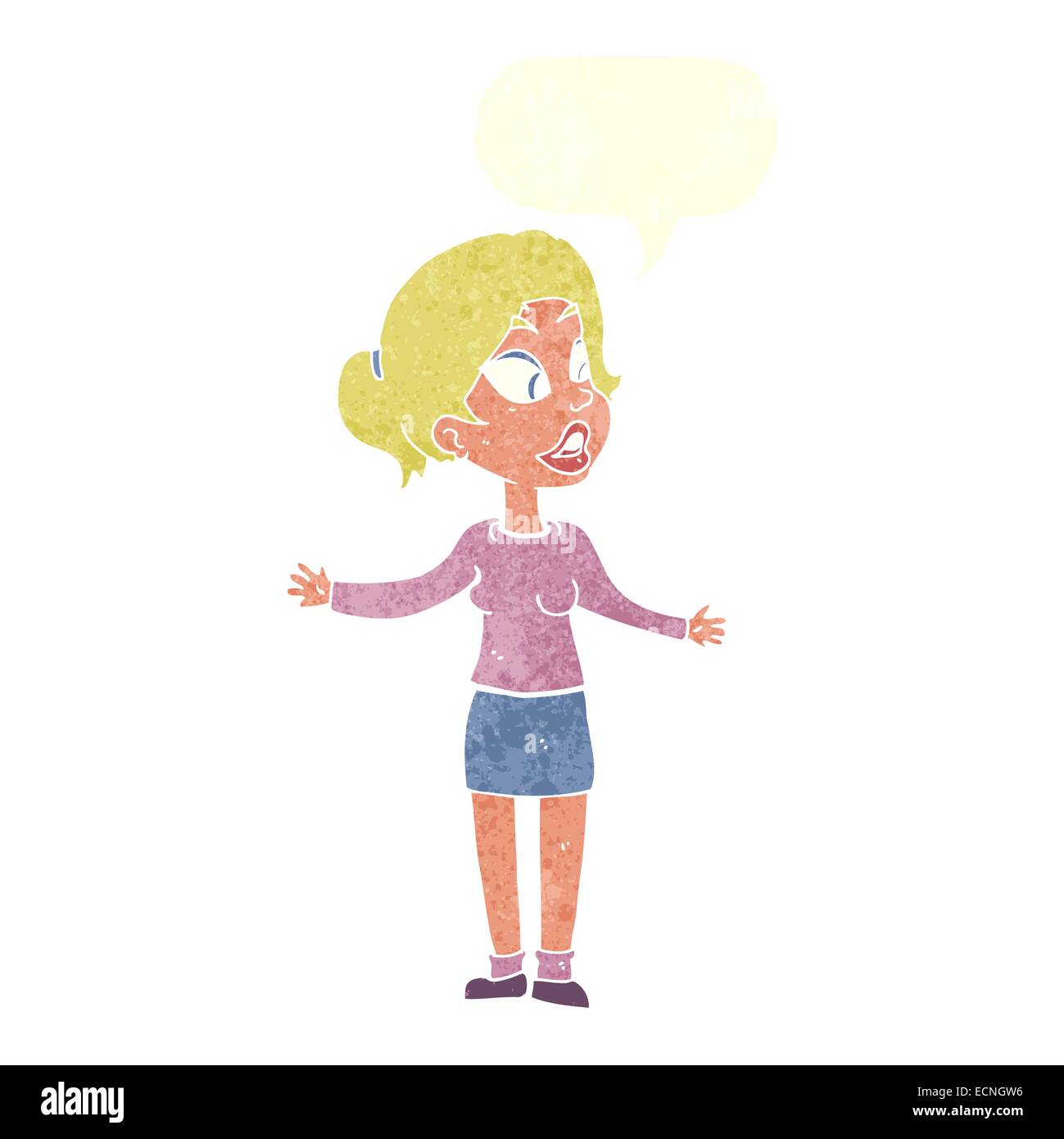 cartoon pretty woman explaining something with speech bubble Stock ...
