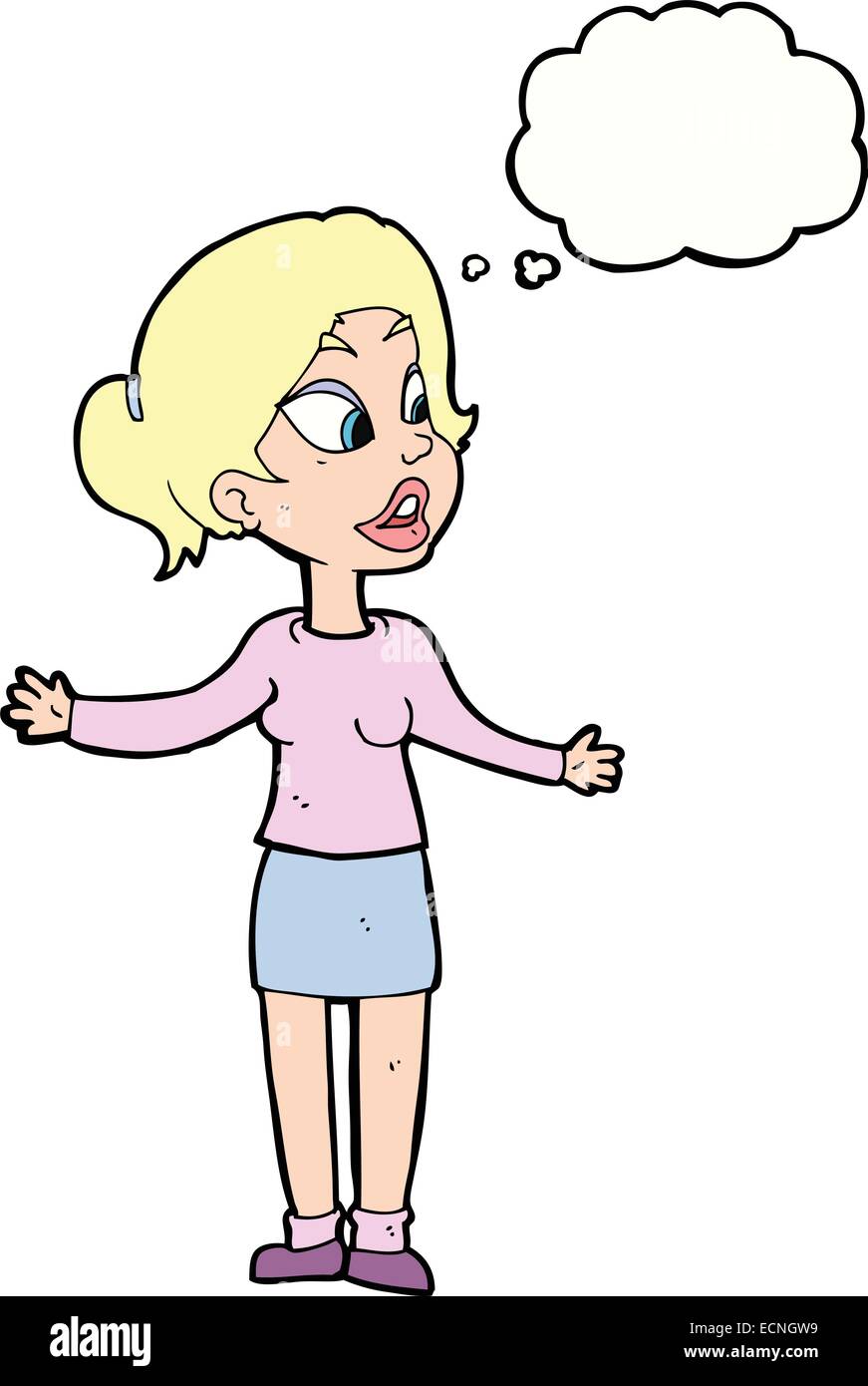 cartoon pretty woman explaining something with thought bubble Stock ...