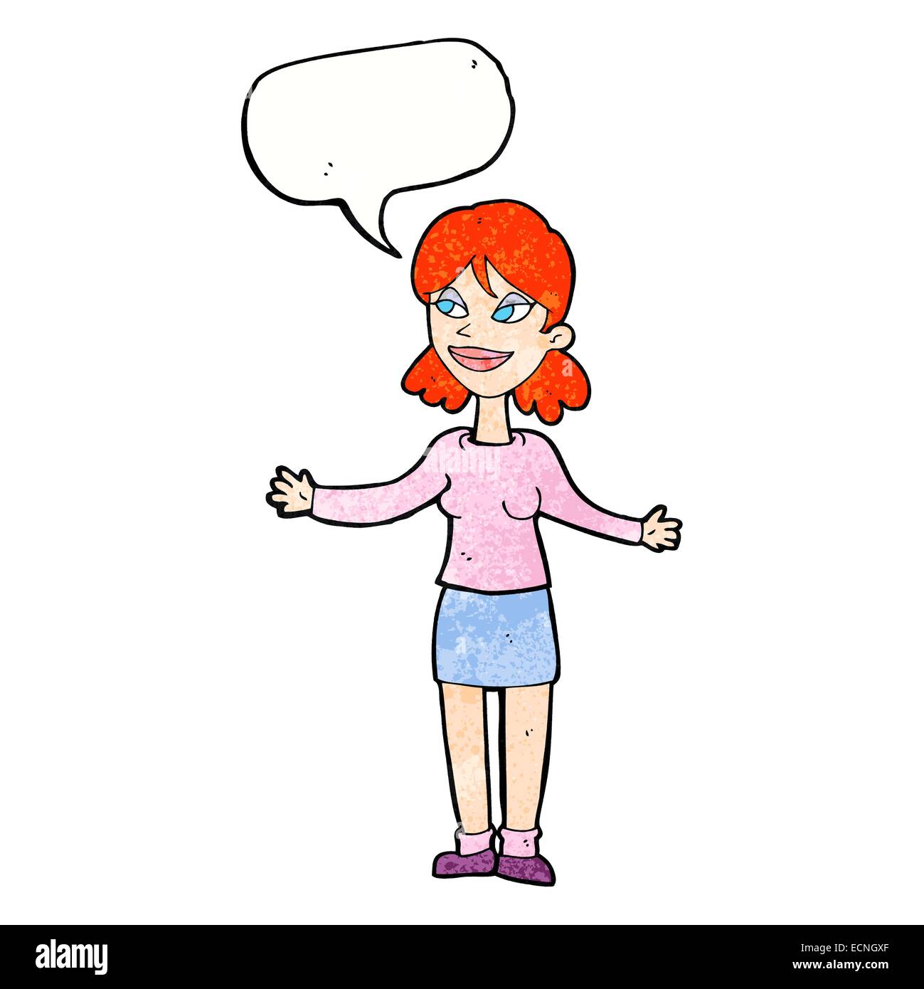 cartoon happy woman shrugging shoulders with speech bubble Stock Vector ...