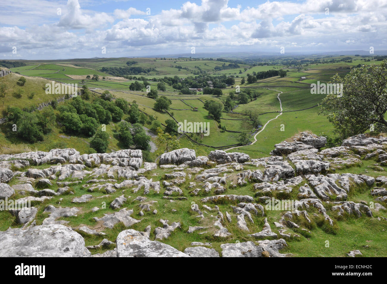 Limestone pavement on top of Malham Cove, a natural limestone formation ...