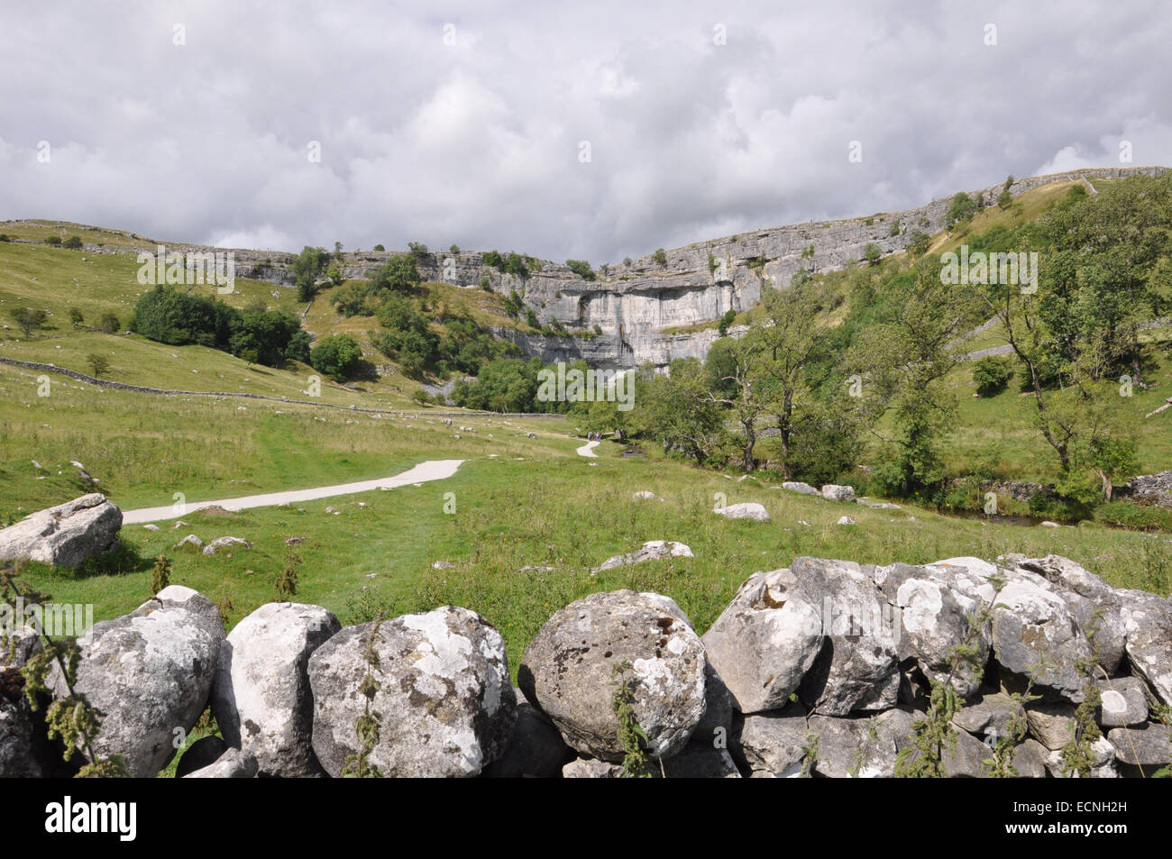 Malham Cove, a natural limestone formation a mile north of village of ...