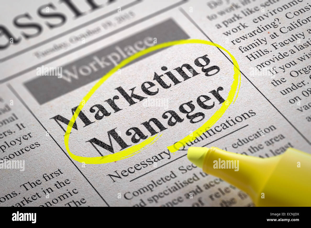 Marketing Manager Jobs in Newspaper Stock Photo - Alamy