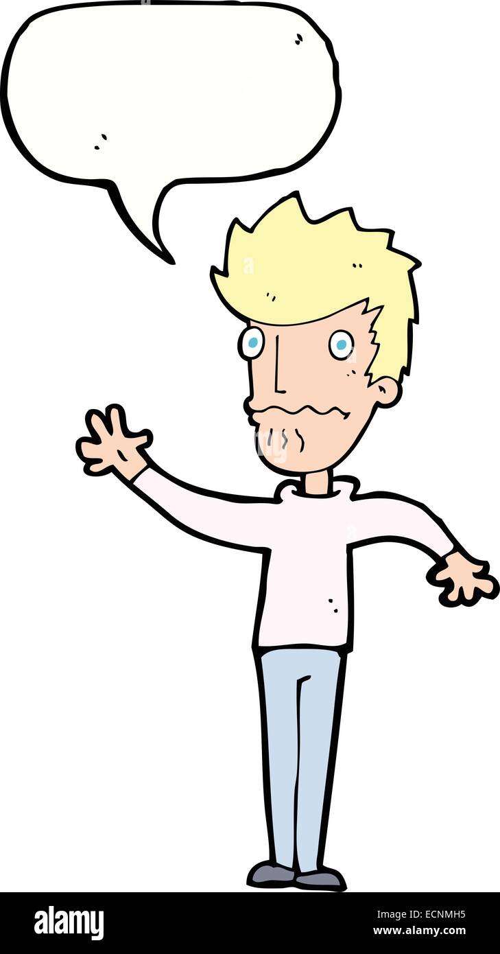 cartoon worried man reaching out with speech bubble Stock Vector Image ...