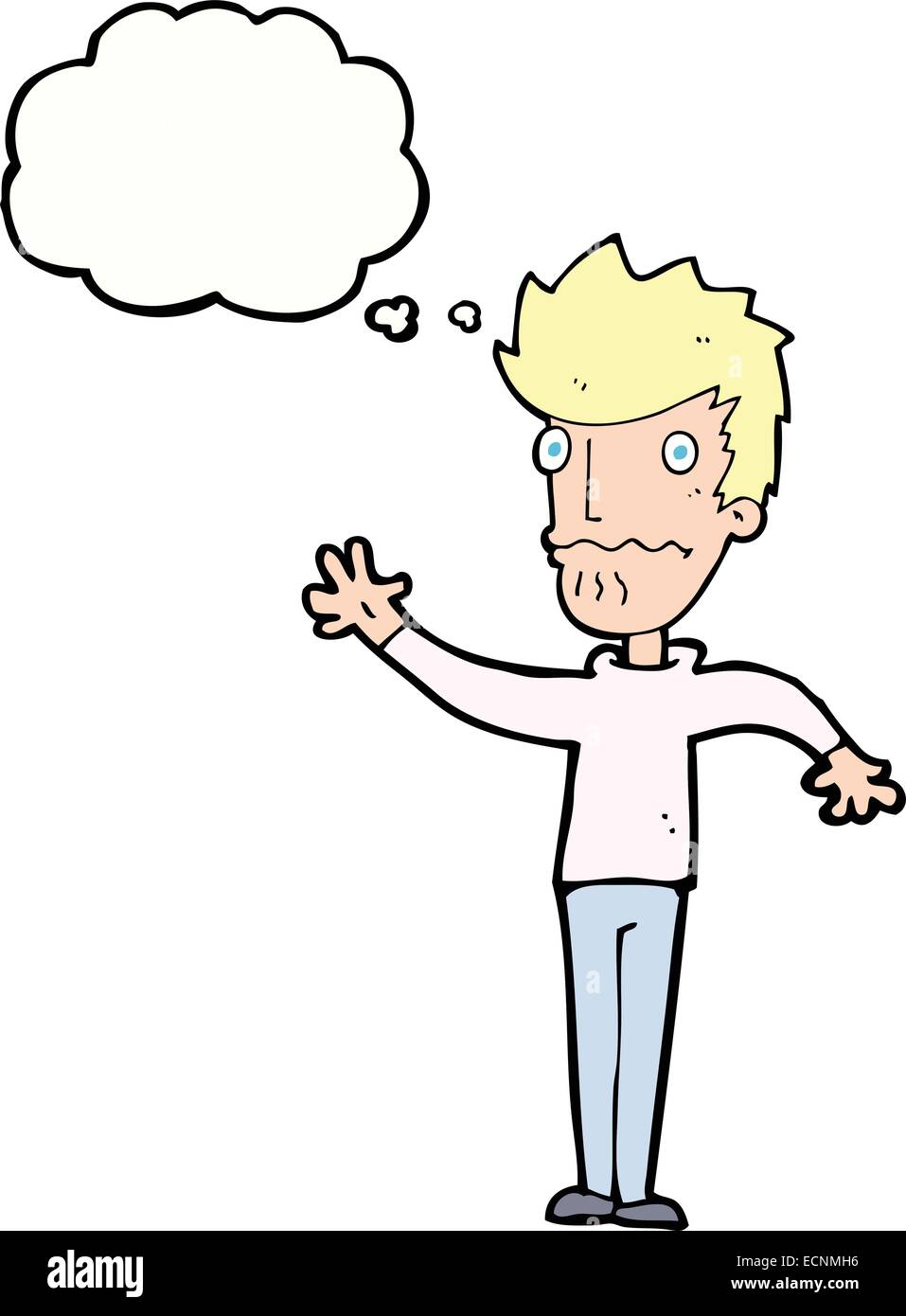 cartoon worried man reaching out with thought bubble Stock Vector Image ...