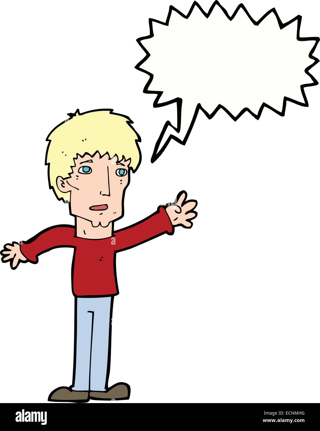 cartoon worried man reaching out with speech bubble Stock Vector Image ...