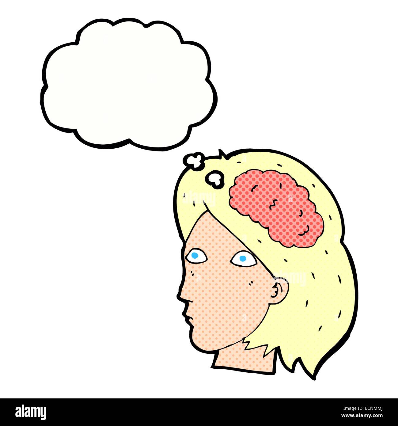 cartoon female head with brain symbol with thought bubble Stock Vector ...