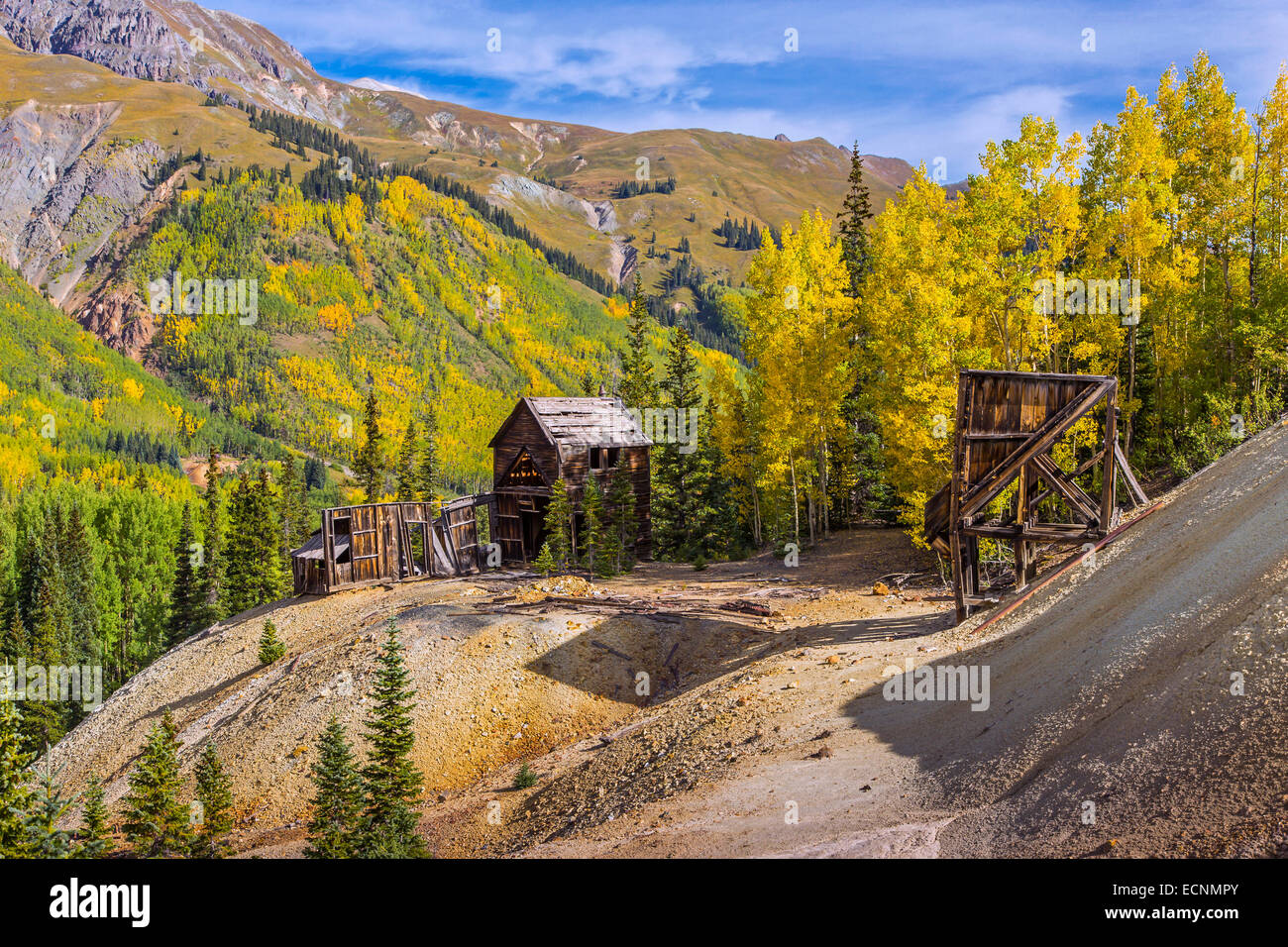 Remains of a silver mine in the Red Mountain Mining District along ...