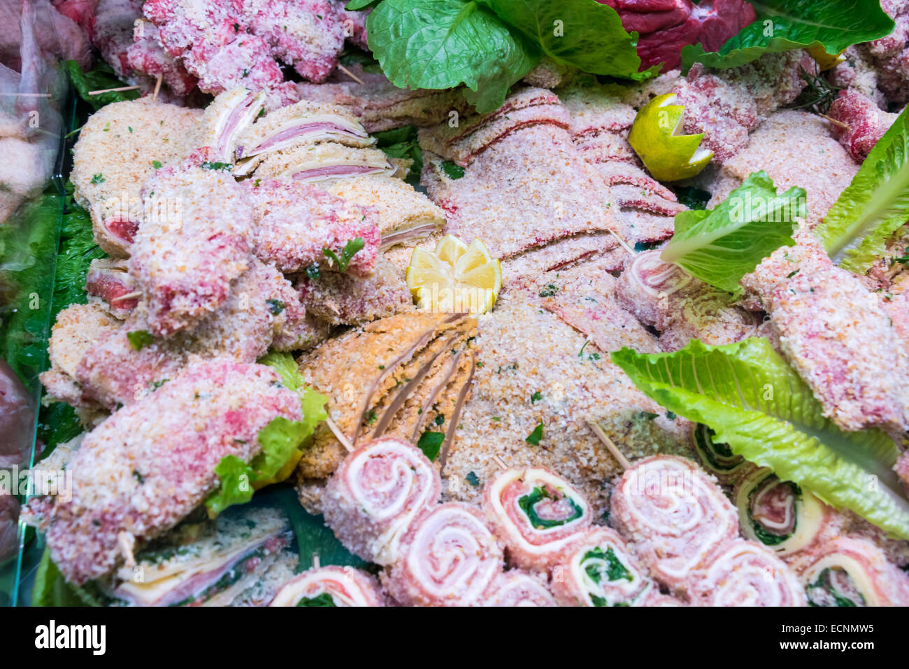 Meats and prepared Italian craft butcher Sicilian Stock Photo - Alamy
