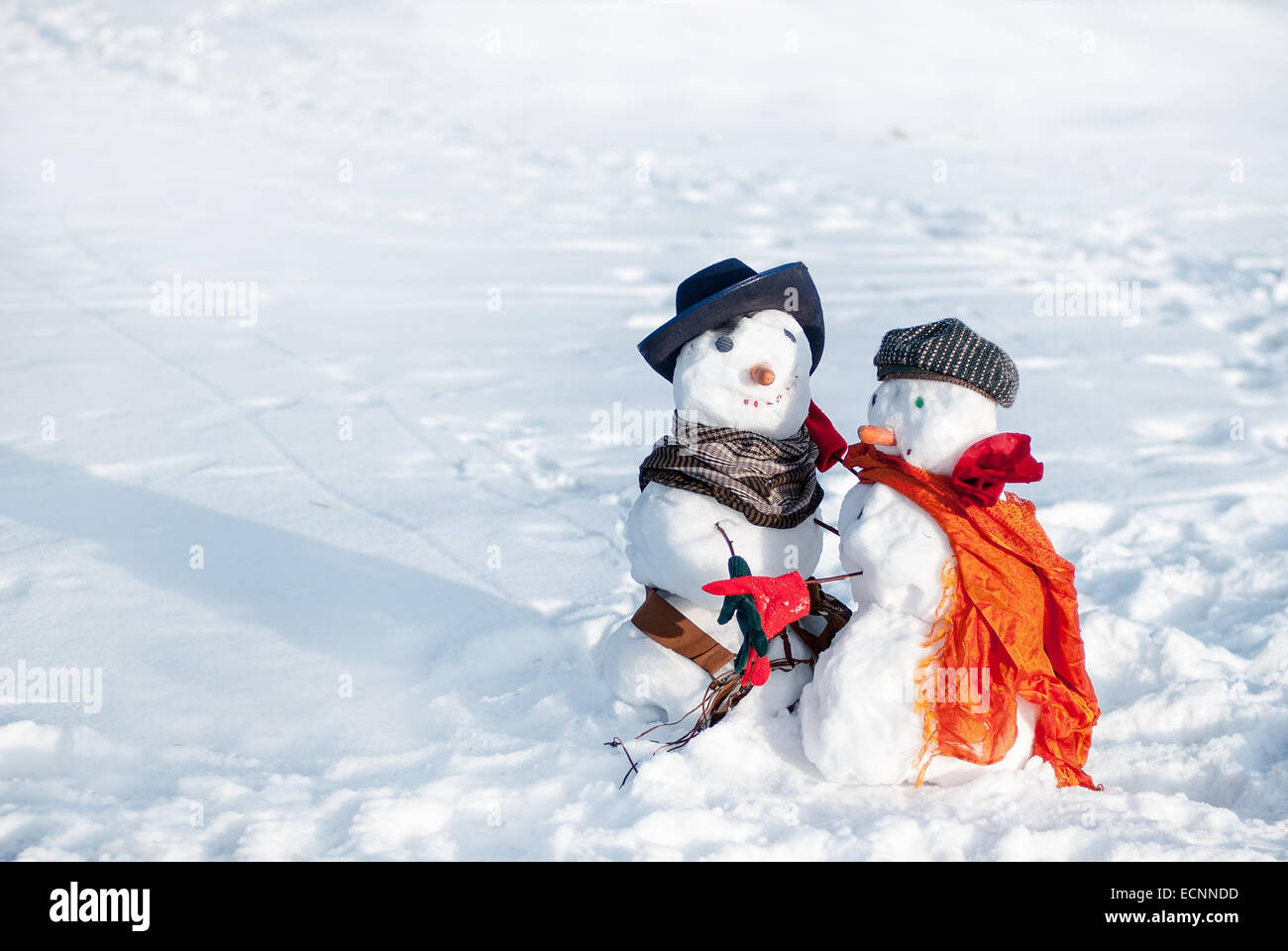 Couple of snowmen Stock Photo - Alamy