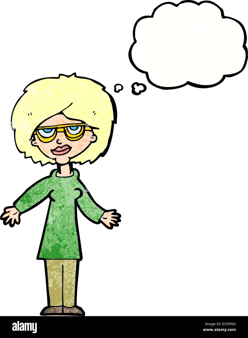 cartoon woman wearing glasses with thought bubble Stock Vector Image ...