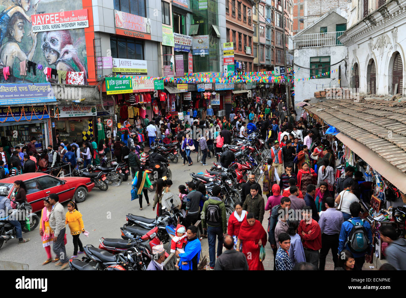 Street scene with Souvenir stalls and shops, Thamel district, Kathmandu ...