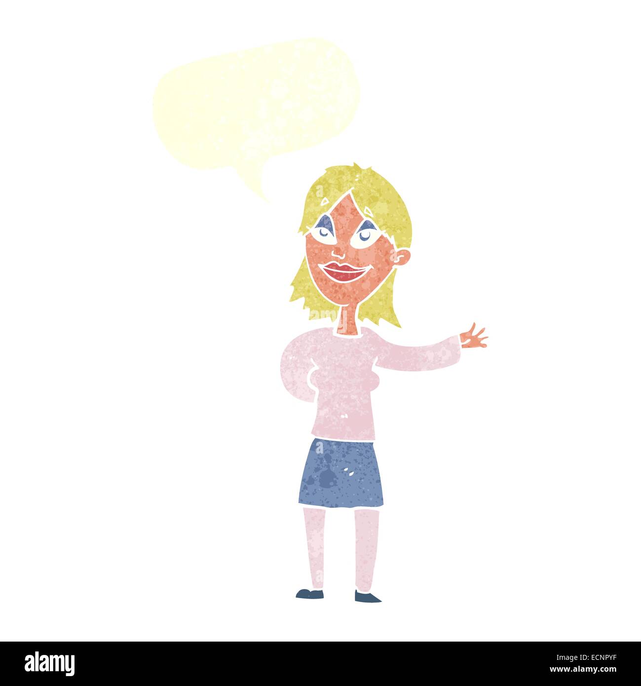 cartoon woman gesturing to show something with speech bubble Stock ...