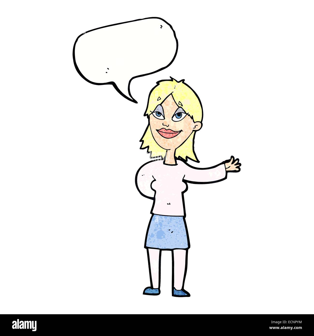 cartoon woman gesturing to show something with speech bubble Stock ...