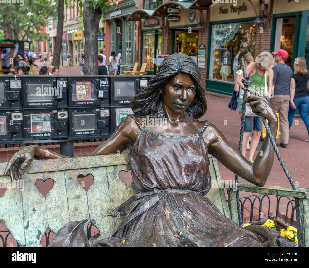 A bronze sculpture on Pearl Street. Downtown Boulder. Colorado. USA ...