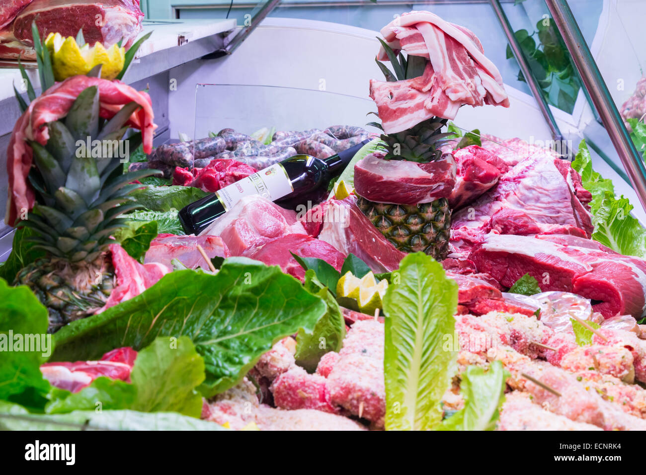 Meats and prepared Italian craft butcher Sicilian Stock Photo - Alamy