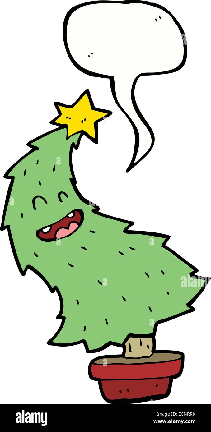 cartoon dancing christmas tree with speech bubble Stock Vector Image ...