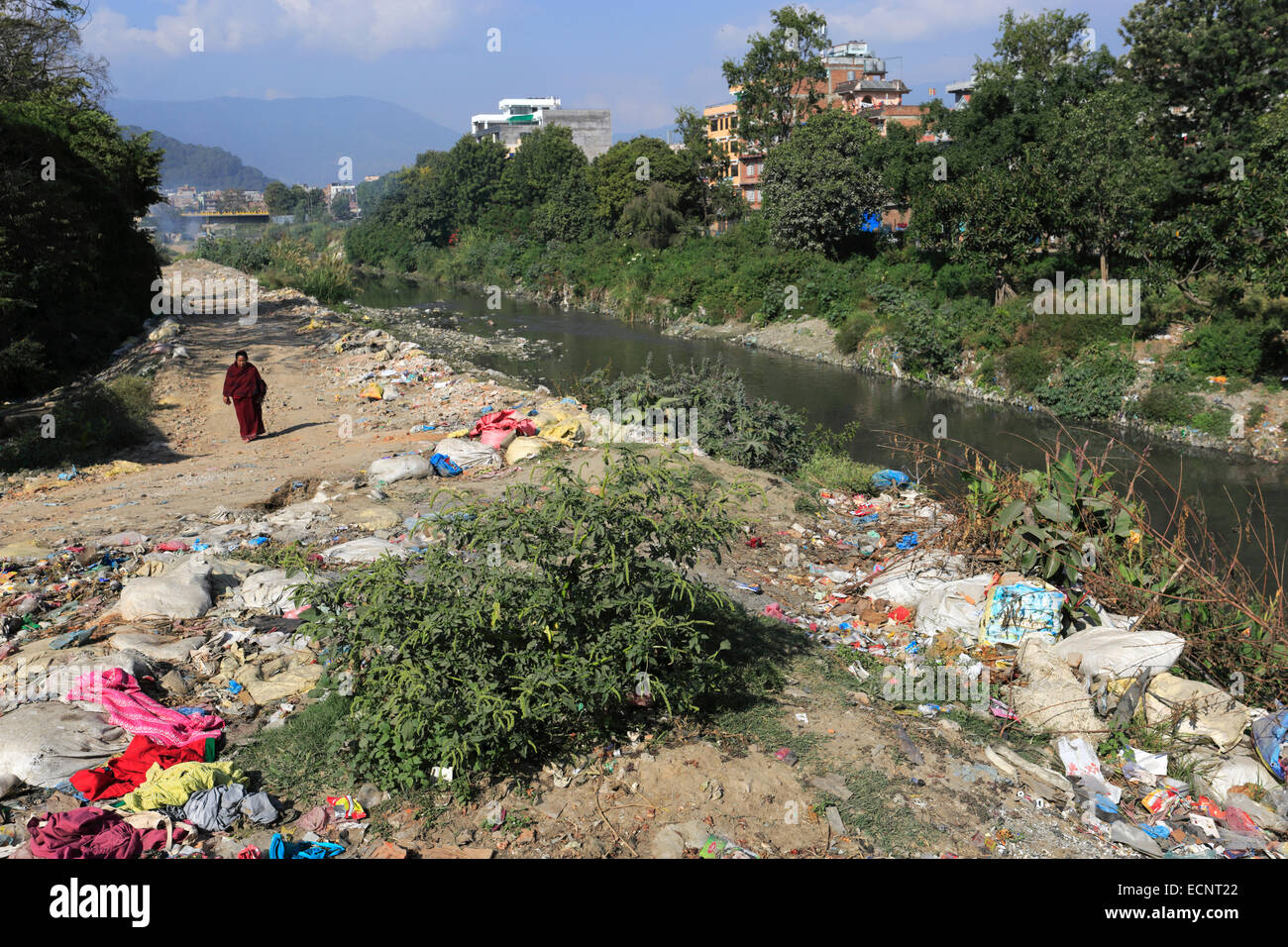 Image of rubbish in the Bishnumati river, Thamel district, Kathmandu ...