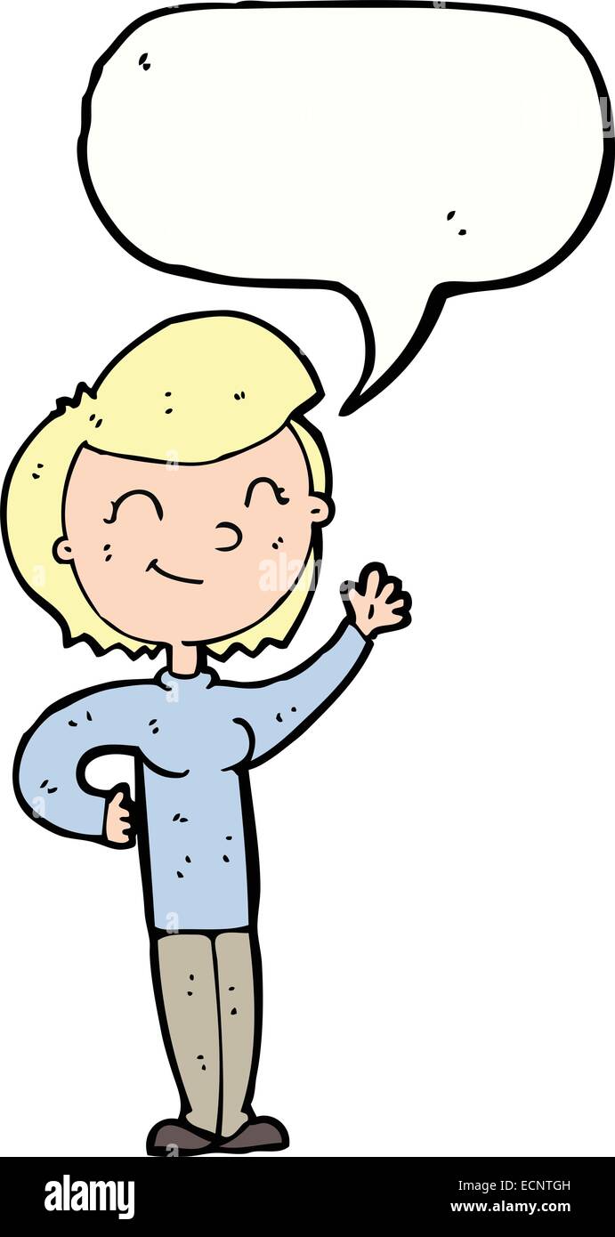 cartoon friendly waving woman with speech bubble Stock Vector Image ...