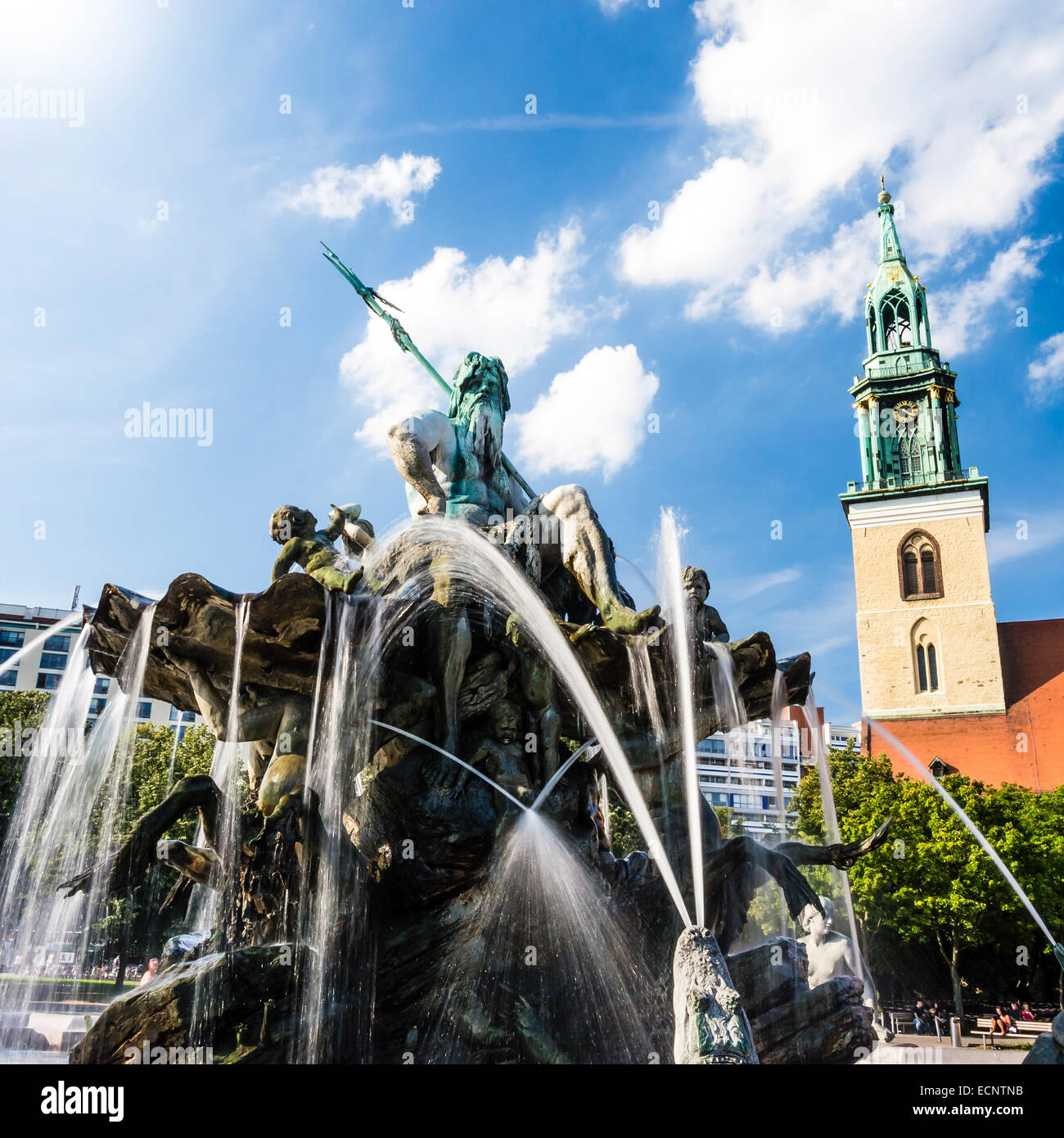 neptunbrunnen and marienkirche berlin on a sunny day Stock Photo - Alamy