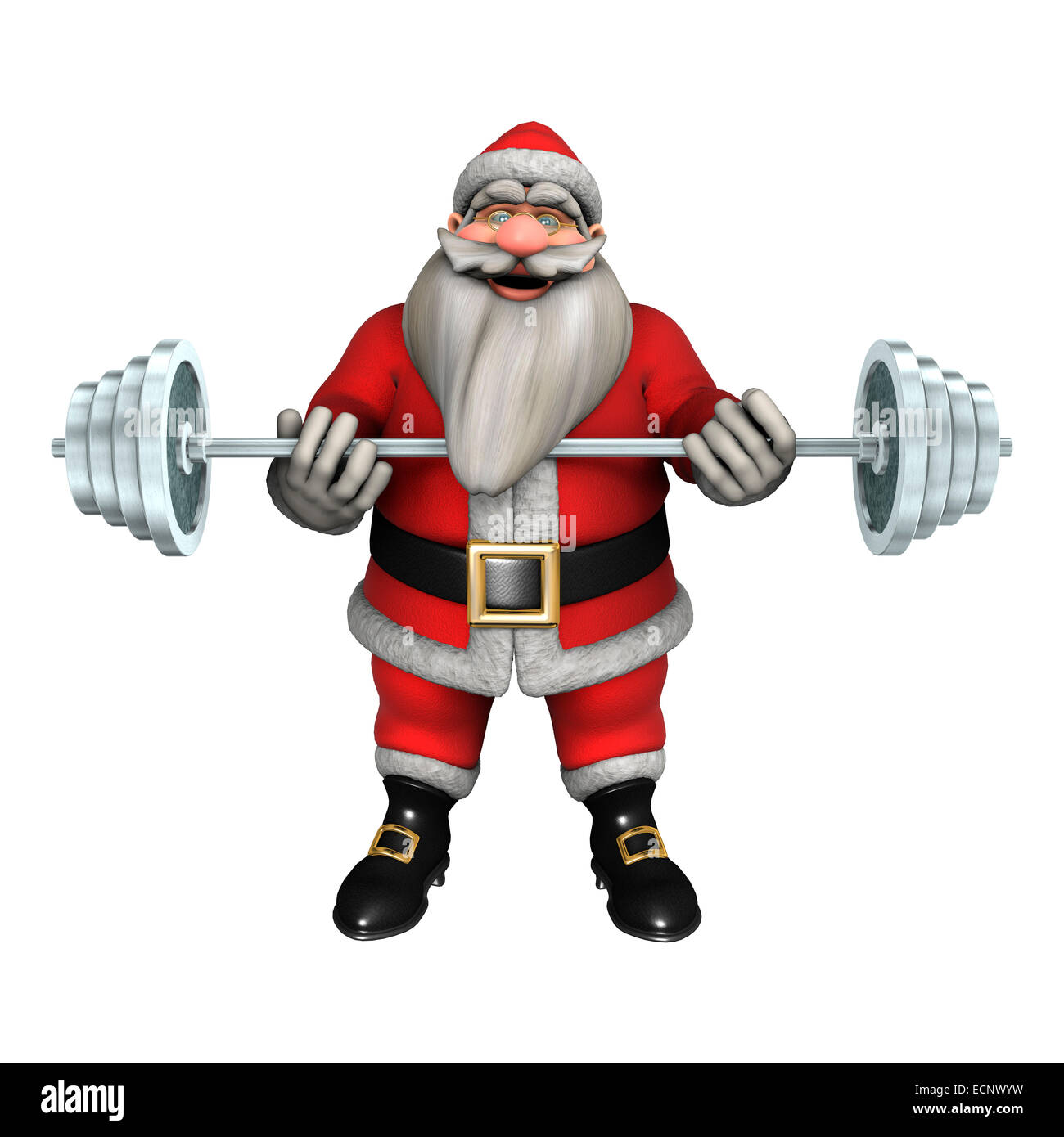 3D digital render of Santa exercising with weights isolated on white ...