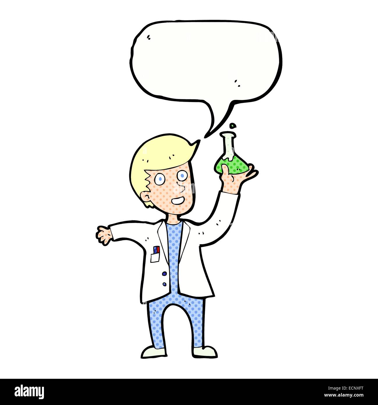 cartoon happy scientist with speech bubble Stock Vector Image & Art - Alamy
