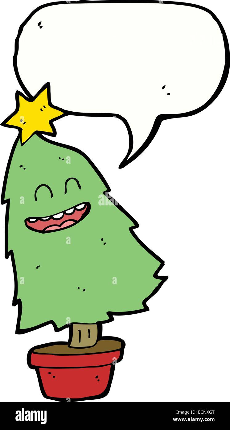 cartoon dancing christmas tree with speech bubble Stock Vector Image ...