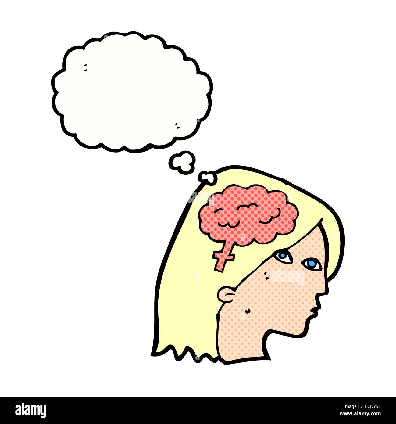 cartoon female head with brain symbol with thought bubble Stock Vector ...