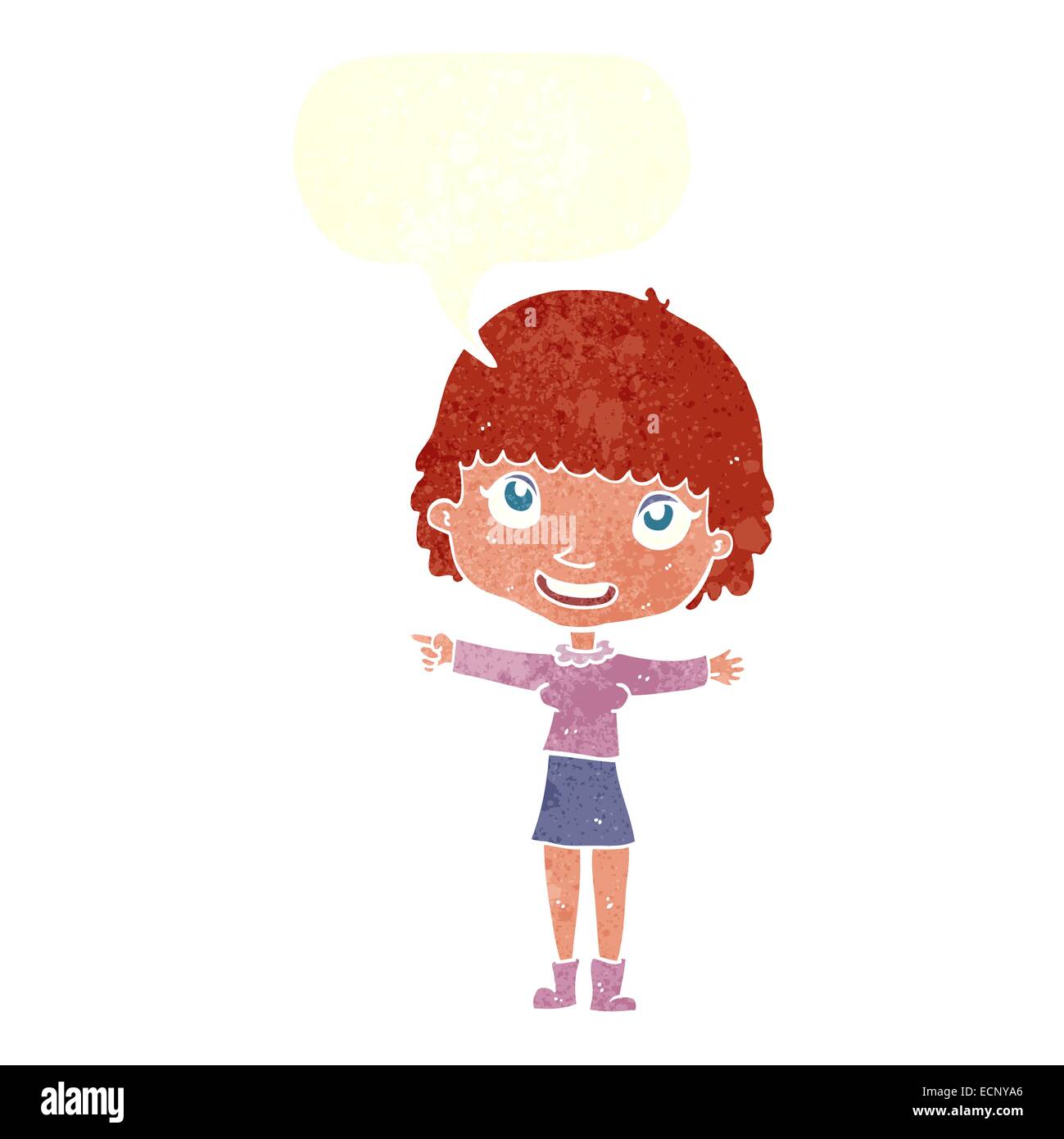 cartoon happy woman pointing with speech bubble Stock Vector Image ...
