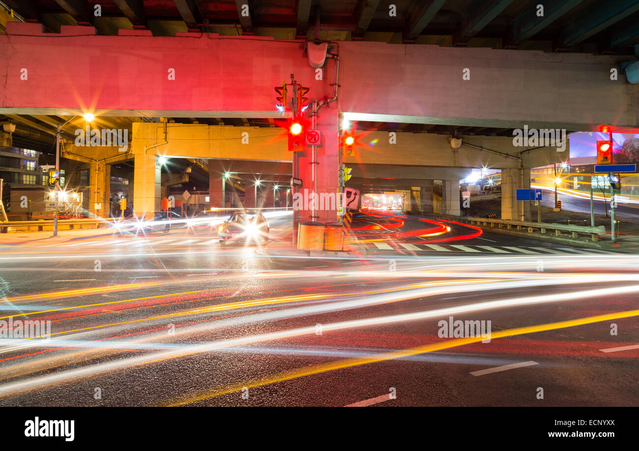 Traffic on an underpass in Toronto at night Stock Photo - Alamy