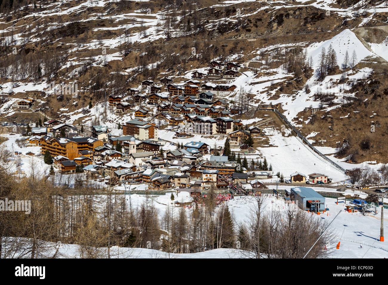 View of the resort Tignes les Brevieres Stock Photo - Alamy