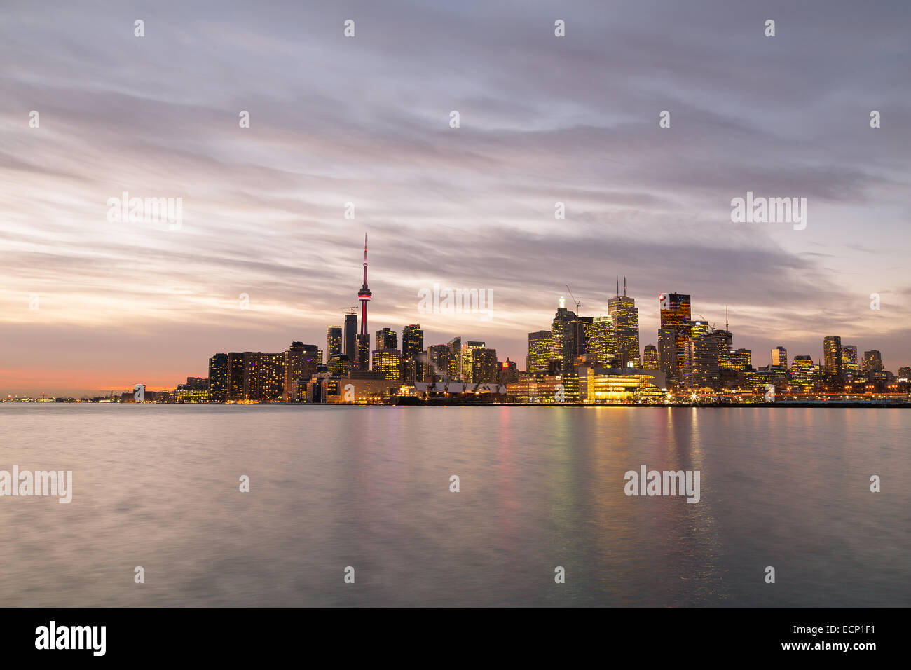 The Toronto skyline from the East at twilight taken with a long ...