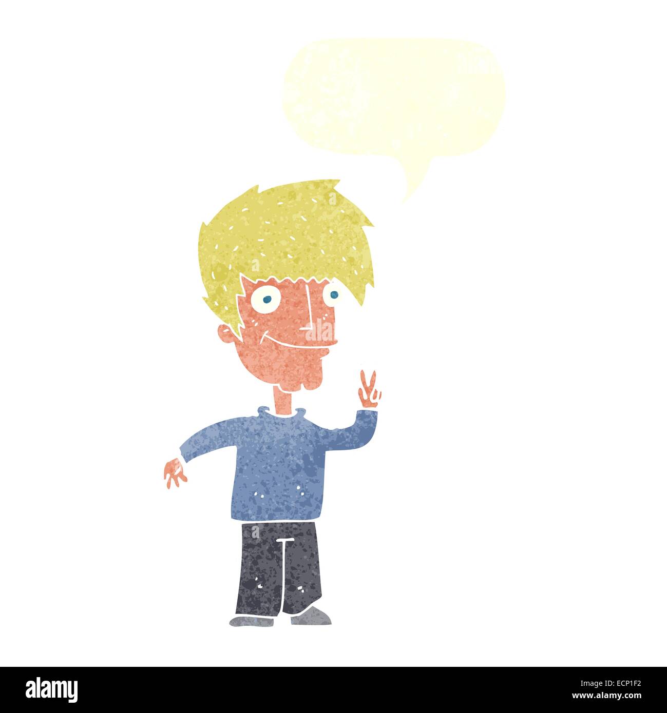 cartoon man giving peace sign with speech bubble Stock Vector Image ...