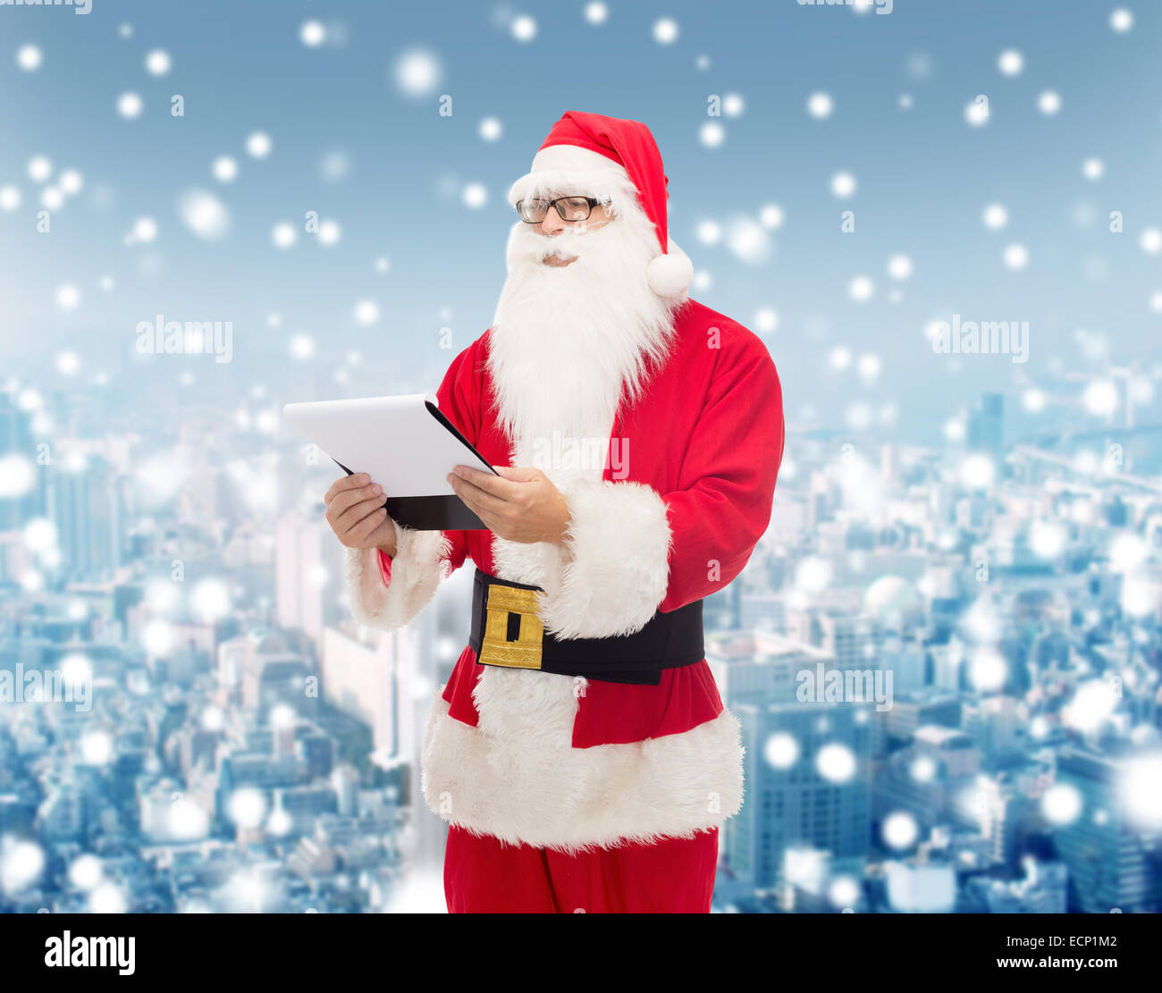man in costume of santa claus with notepad Stock Photo - Alamy