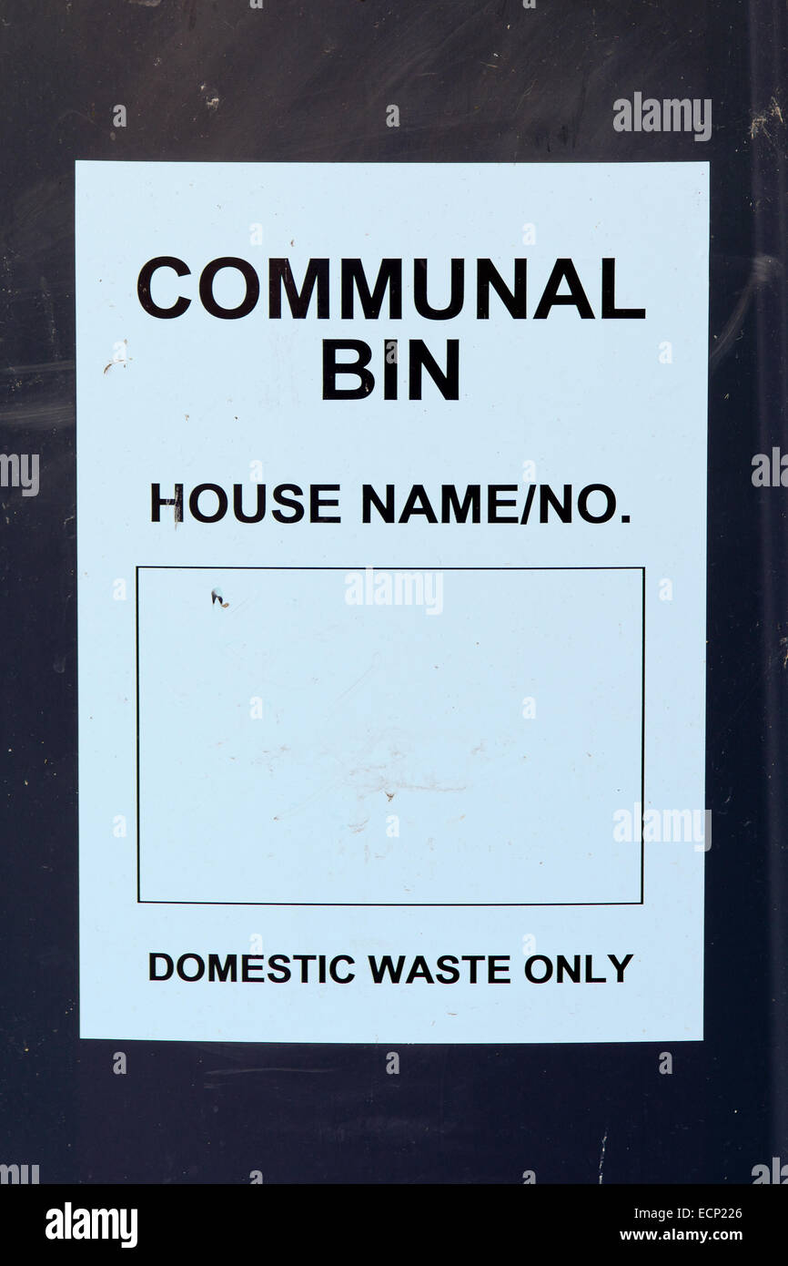 Communal Bin label Stock Photo - Alamy