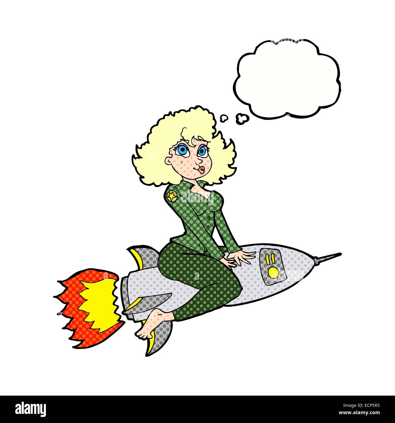 cartoon army pin up girl riding missile] with thought bubble Stock ...
