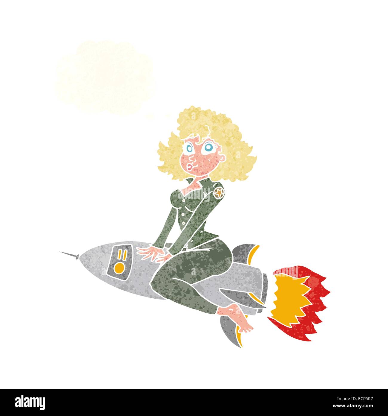 cartoon army pin up girl riding missile] with thought bubble Stock ...