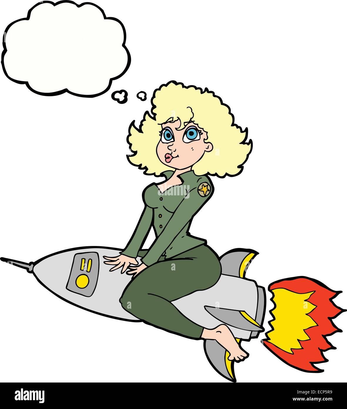 cartoon army pin up girl riding missile] with thought bubble Stock ...