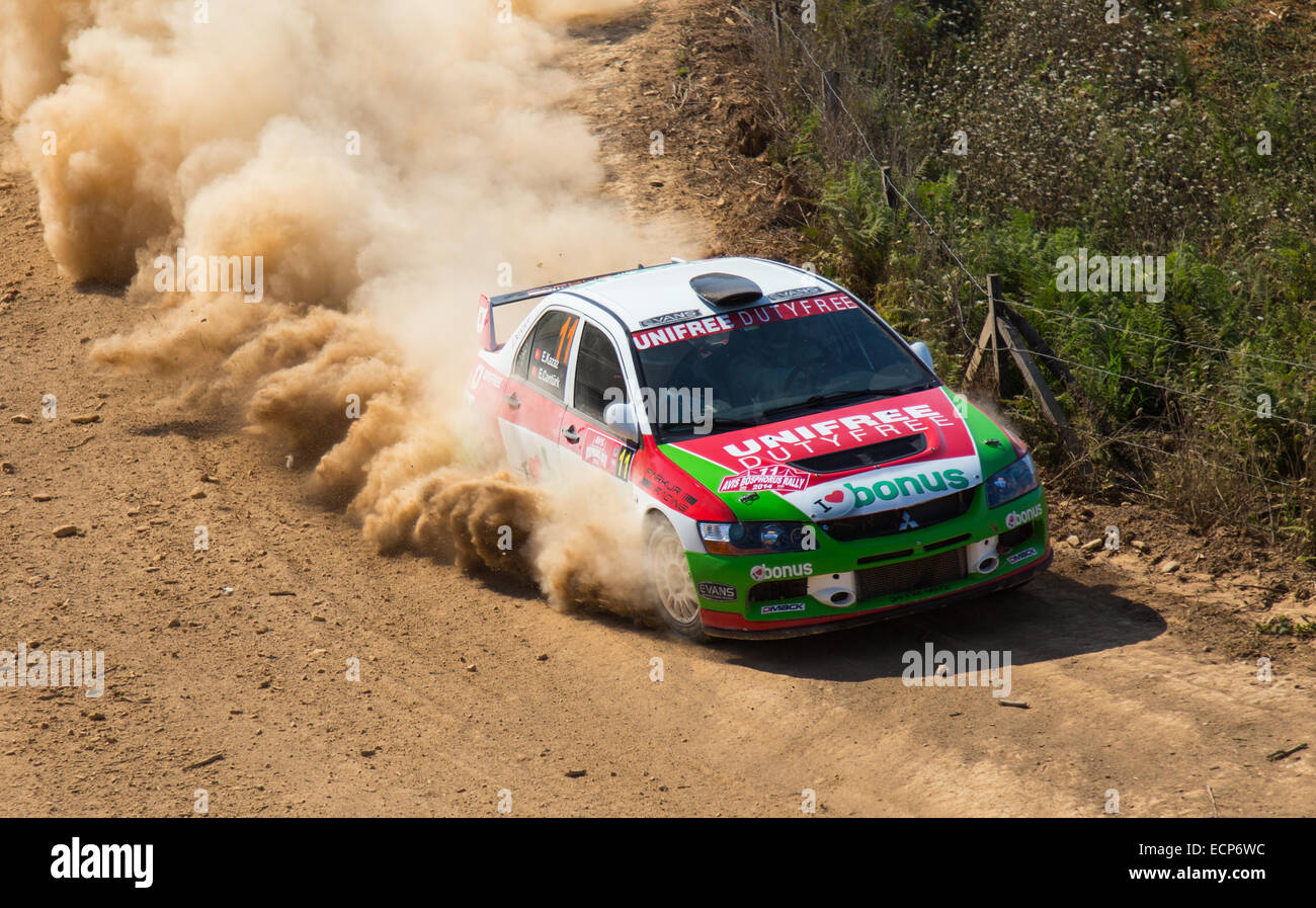 ISTANBUL, TURKEY - AUGUST 16, 2014: Ercan Kazaz drives Mitsubishi ...