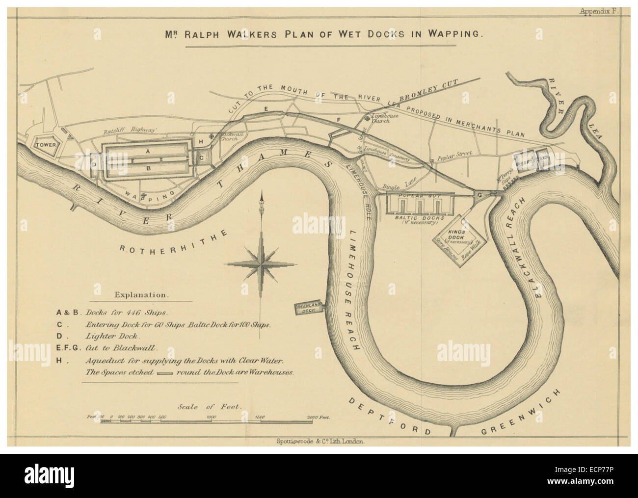Ralph Walker's plan of the wet docks in Wapping outlines the design and ...
