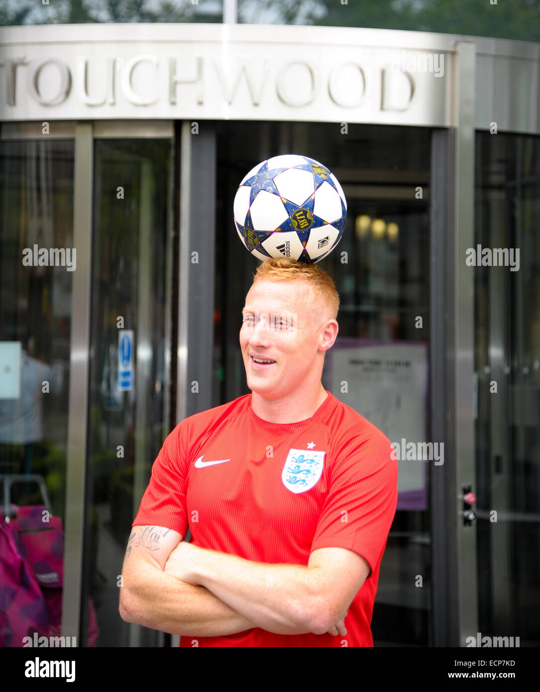 Dan Magness, freestyling footballer, performs at Touchwood Shopping ...