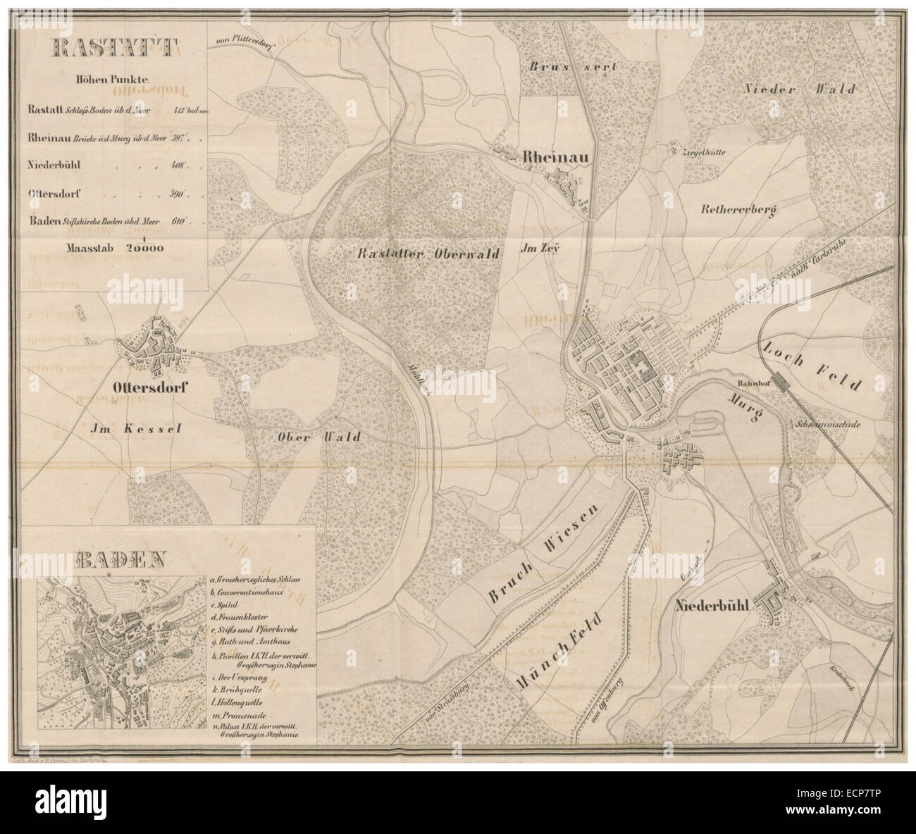 A detailed map titled 'Plan von Rastatt,' depicting the town of Rastatt ...