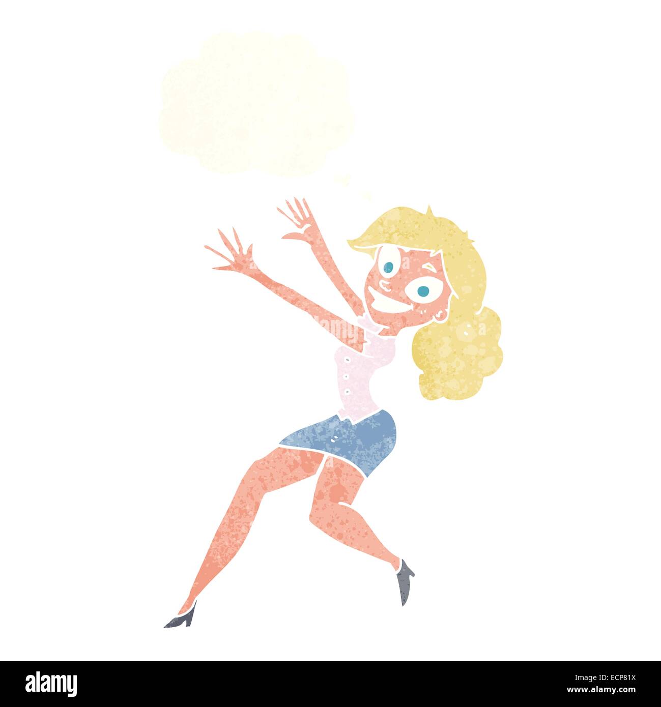 cartoon happy woman jumping with thought bubble Stock Vector Image ...