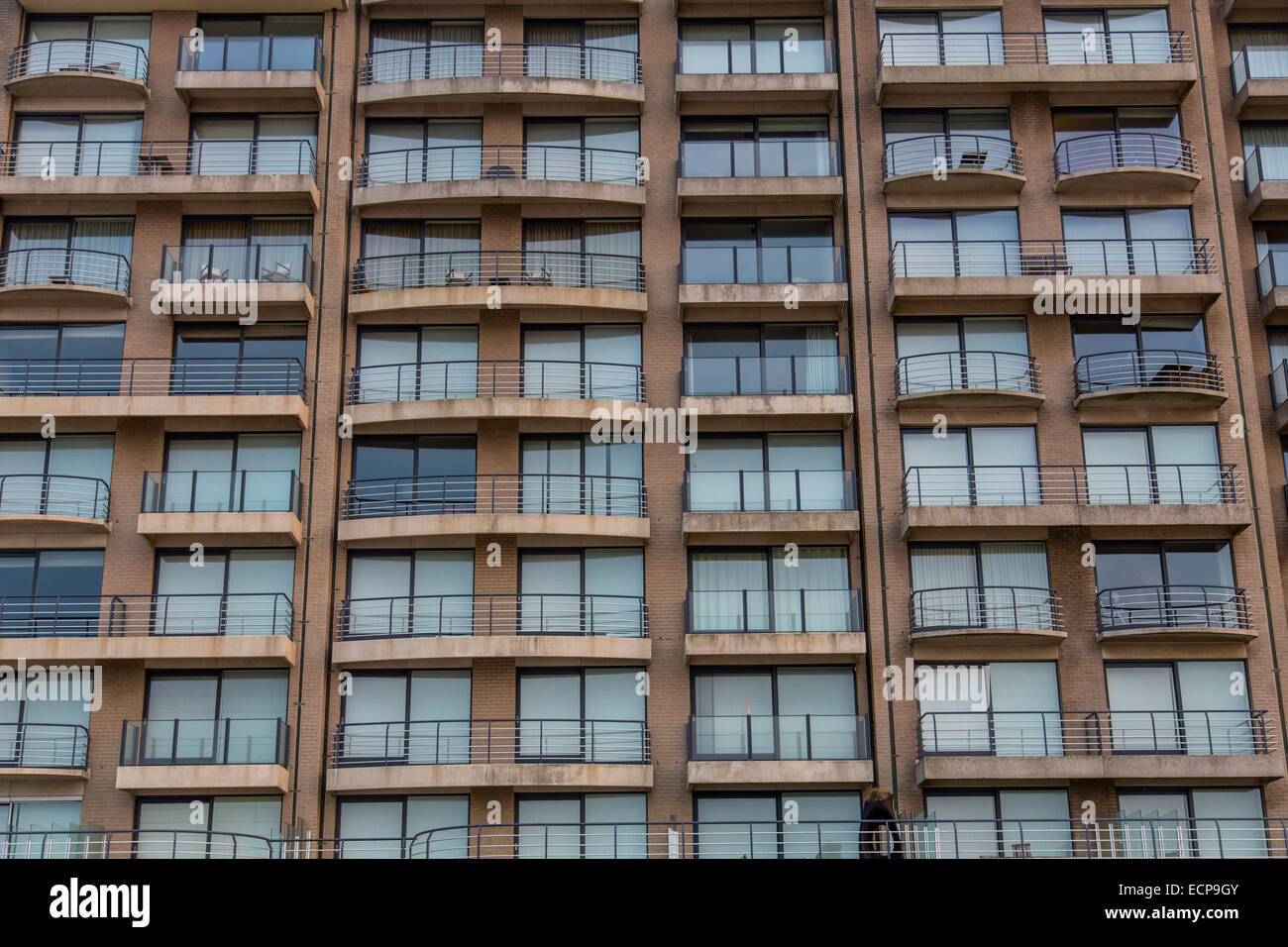 Dreary house fronts on the waterfront in the seaside resort of ...